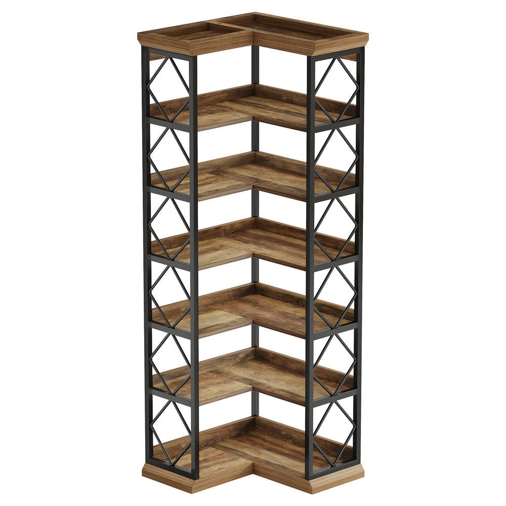 YYAo 72" Tall Corner 6-Tier L-Shaped Storage Organizer Bookcase with ...