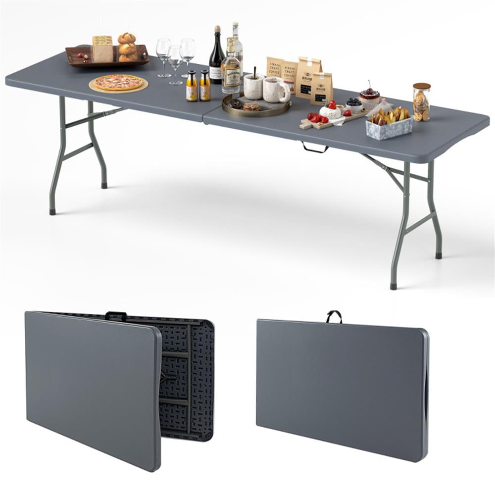 YYAo 8 ft Portable Folding Table 350 LBS Fold-in-Half Table with HDPE ...