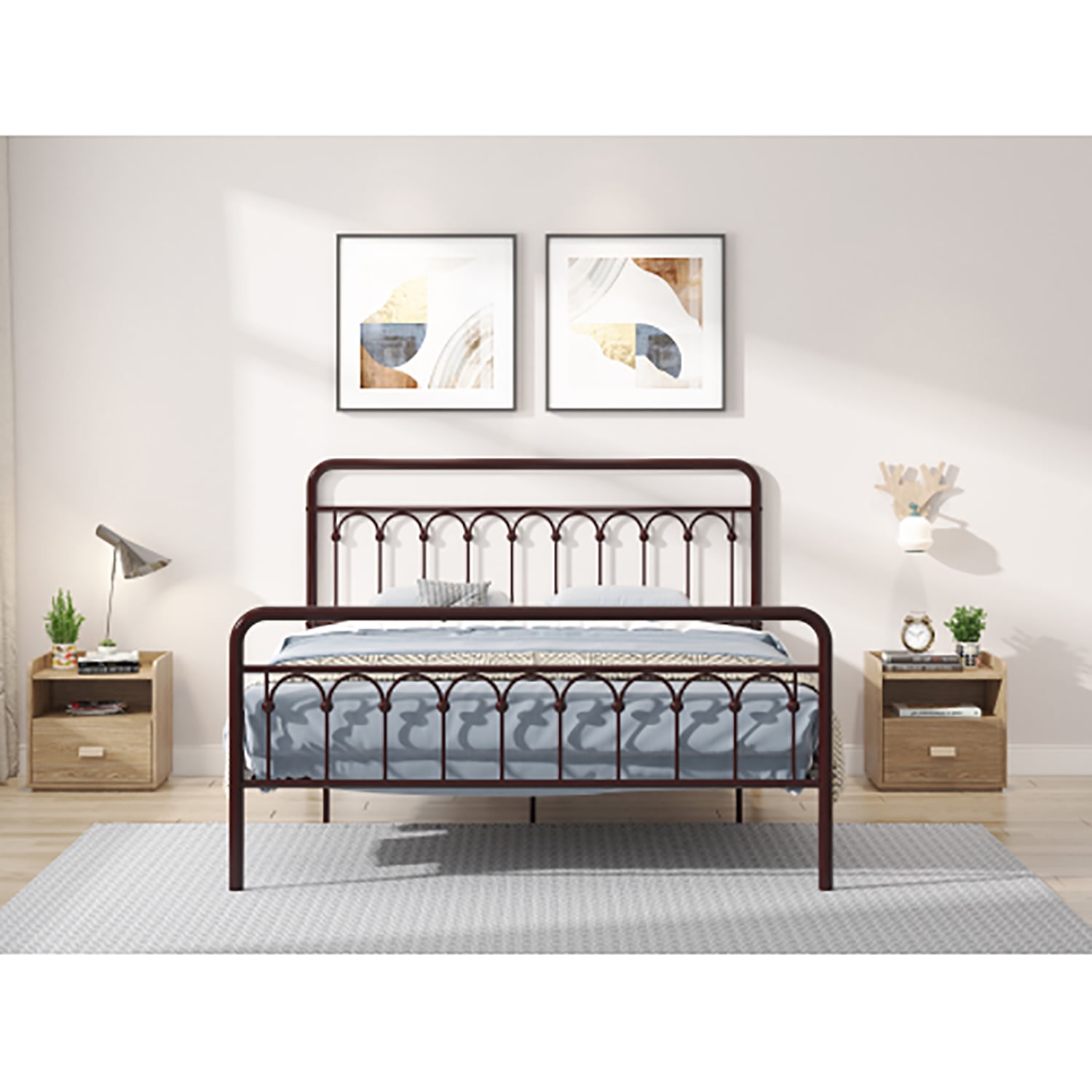 YYAo Classic Metal Platform Bed Frame with Headboard and Footboard Mattress Foundation Bedstead ...