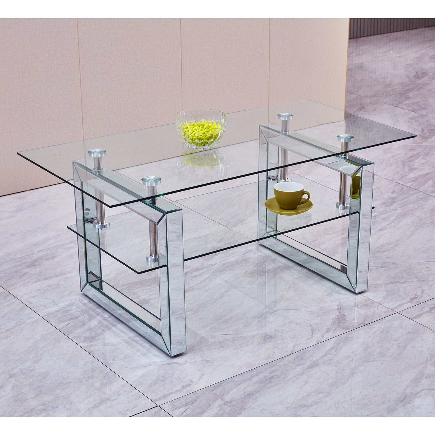 YYAo Coffee Table, Silver Rectangle Transparent Tempered Glass Sofa ...