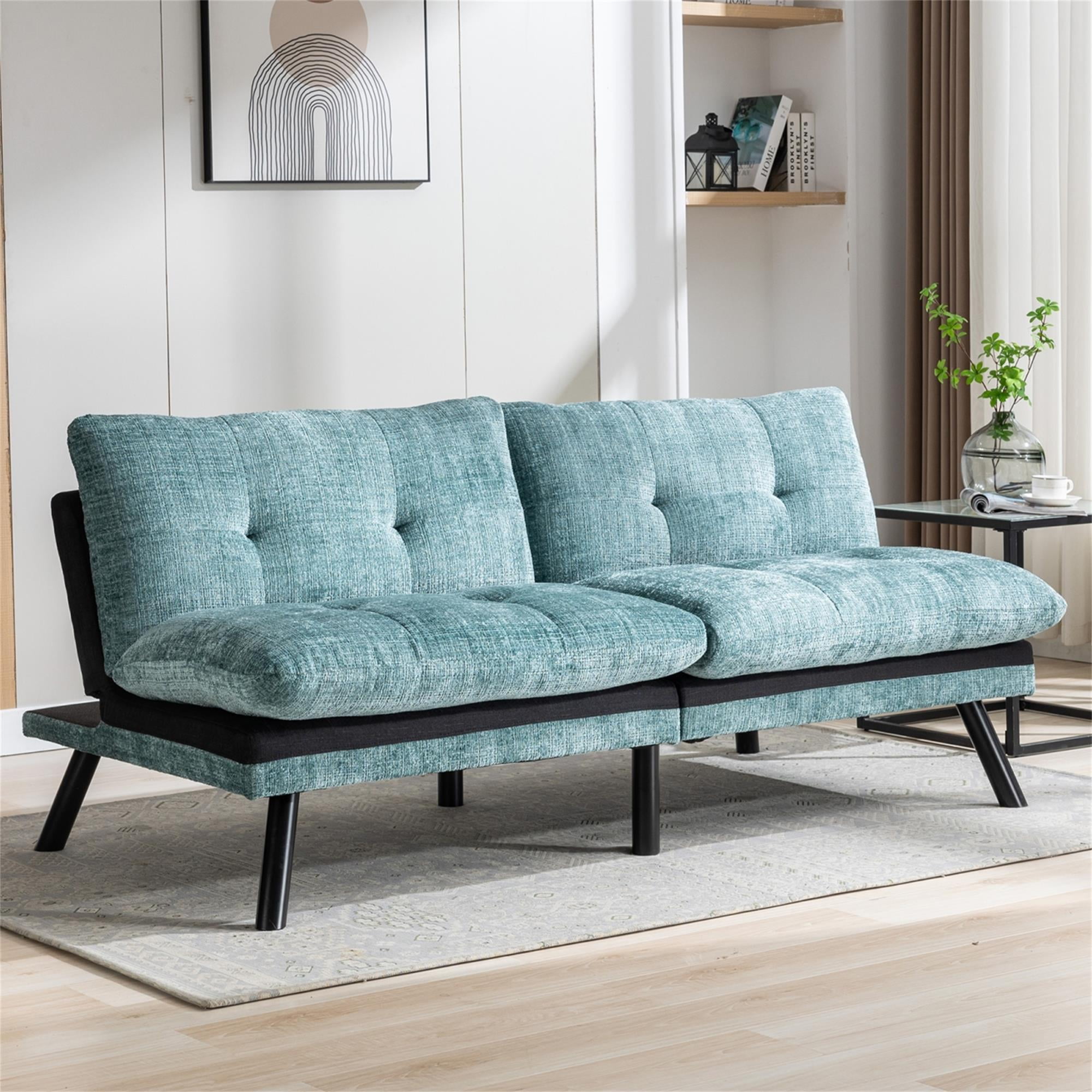 YYAo Convertible Futon Sleeper Sofa, Breathable Adjustable Lounge Couch with Metal Legs for ...