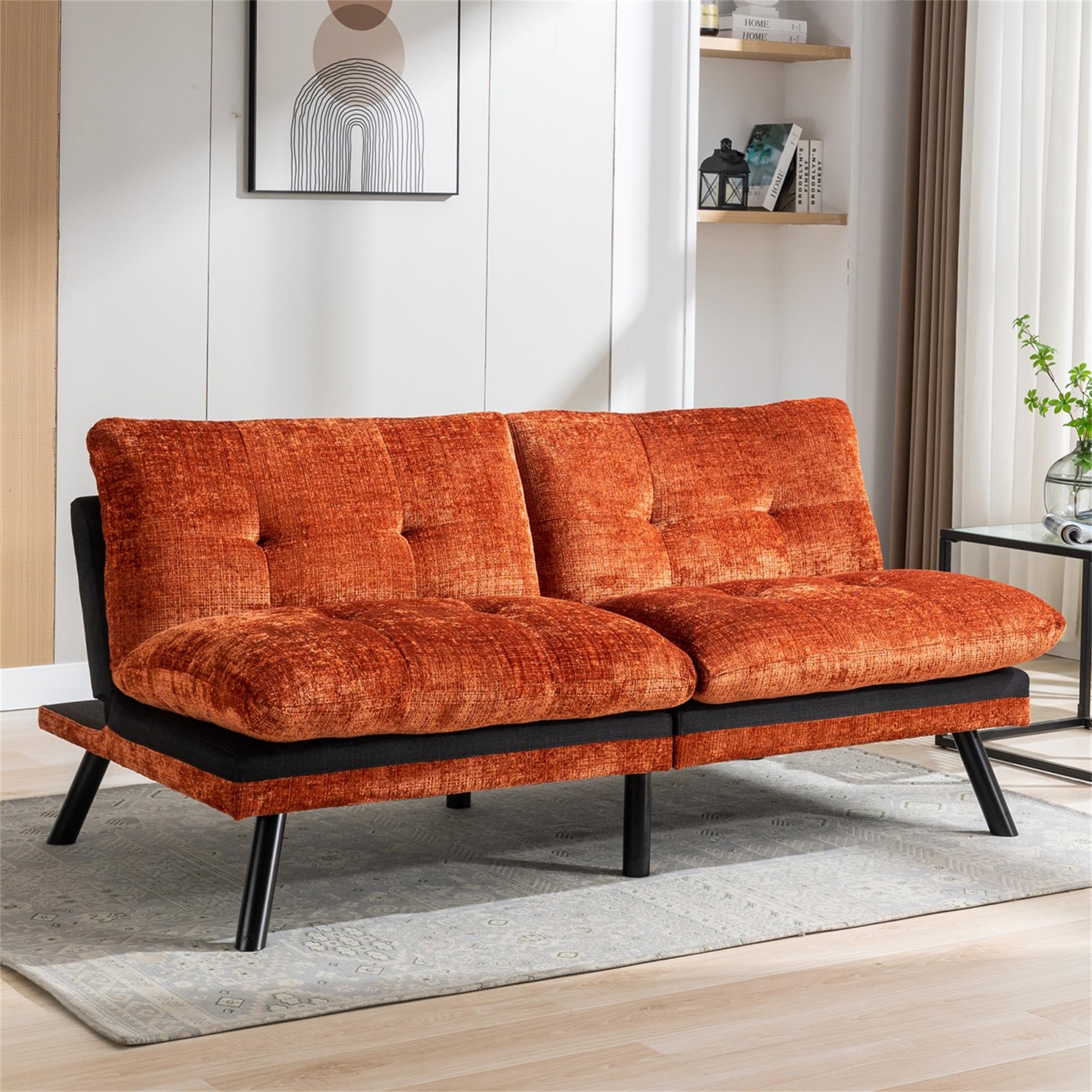 Convertible Armless Sofa Bed,Loveseat Futon Sofa Bed with Metal Legs ...