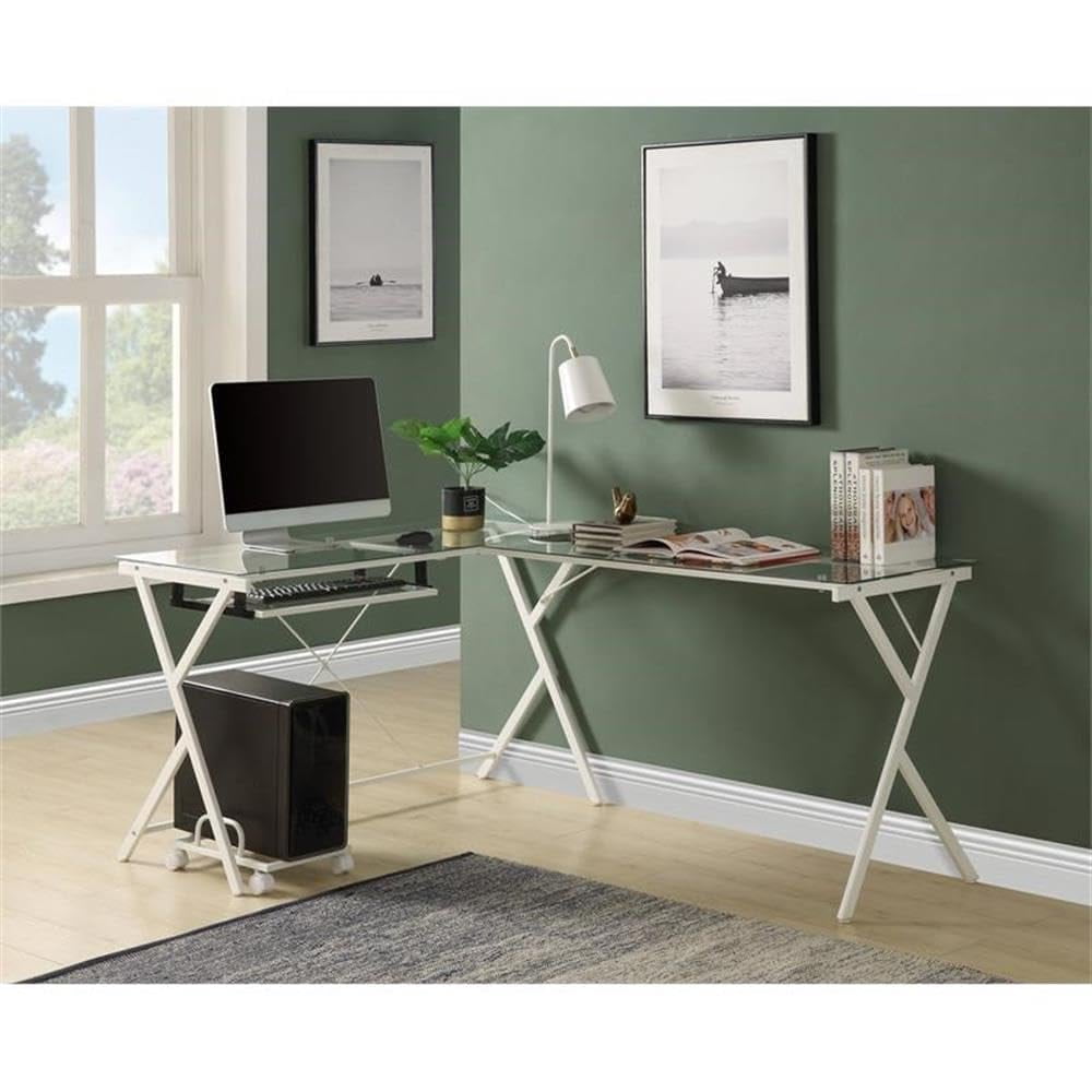 YYAo Gaming Desk, Computer Desk,Glass Top L-Shaped Computer Desk with ...