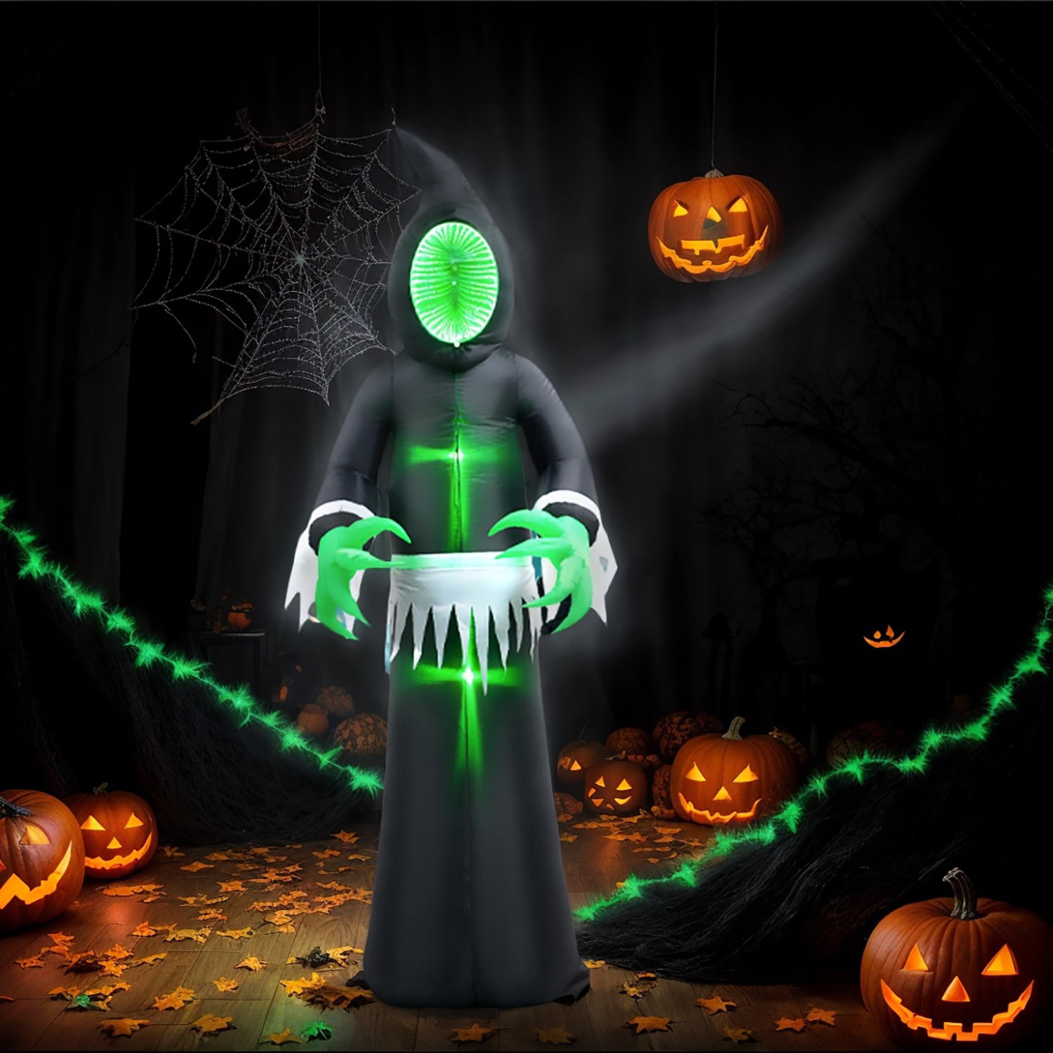 YYAo Halloween Decor,8ft Inflatable Halloween Mirror Face Ghost, Blow Up LED Display for Garden ...