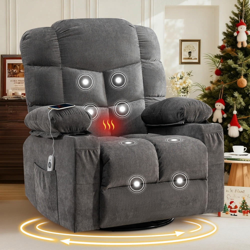 YYAo Heavy Duty Massage Swivel Recliner Chair with Heat Therapy, Cup ...