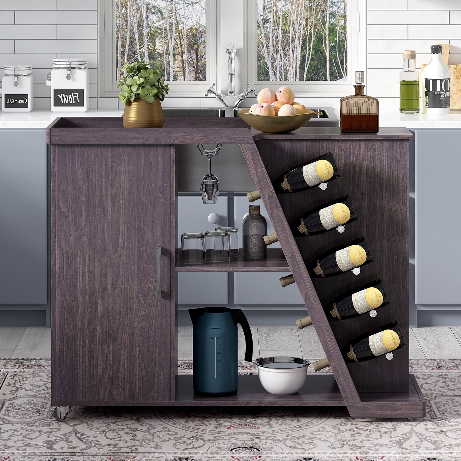 YYAo Kitchen Island Cart on Wheels, Coffee Bar Cabinet Station Cart ...