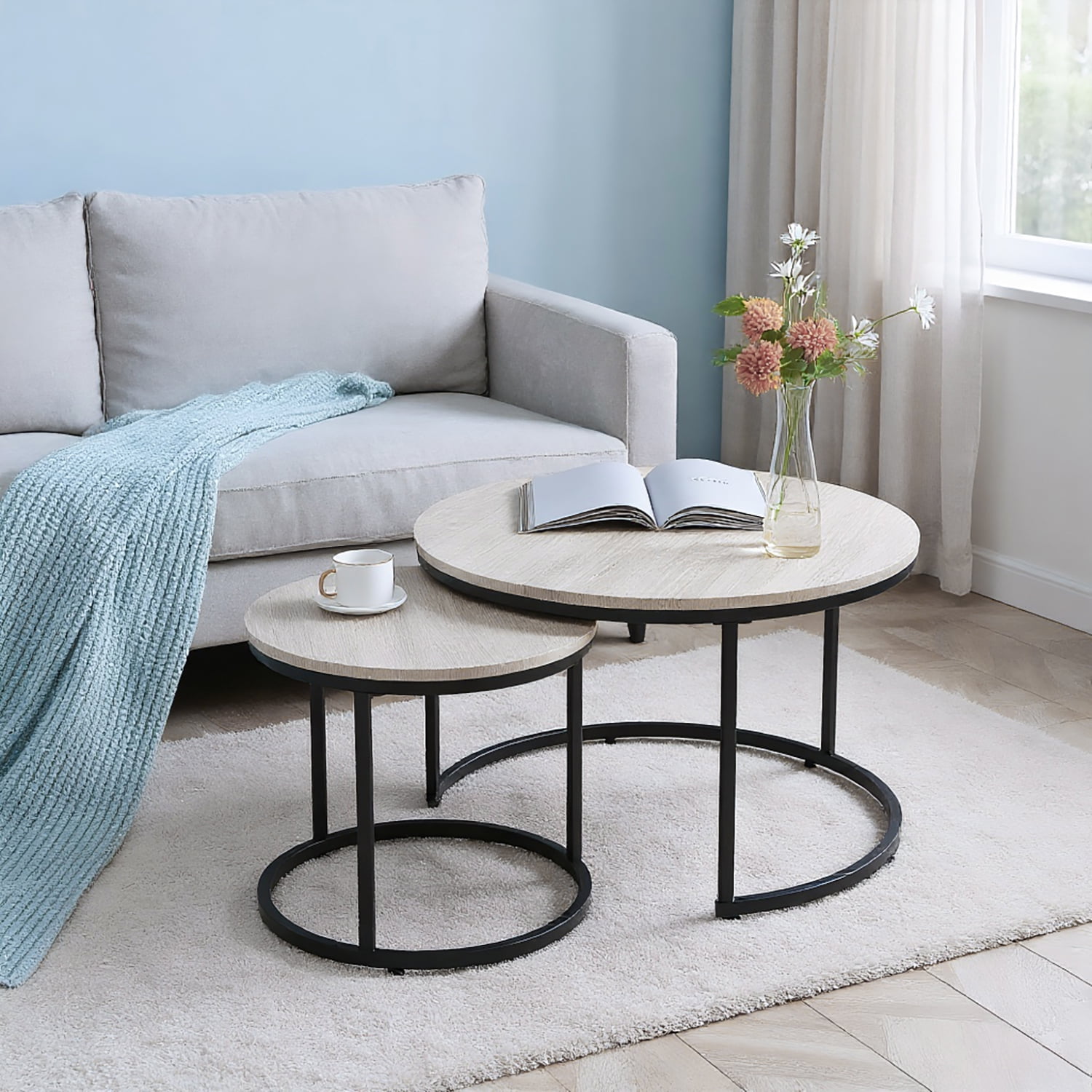 YYAo Modern Coffee Tables, Center Table,Round Nesting Tables Set of 2 ...