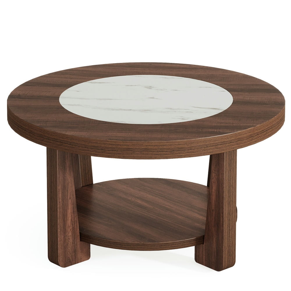 YYAo Modern Coffee Tables, Center Table,Wood Coffee Table, Round 2-Tier ...
