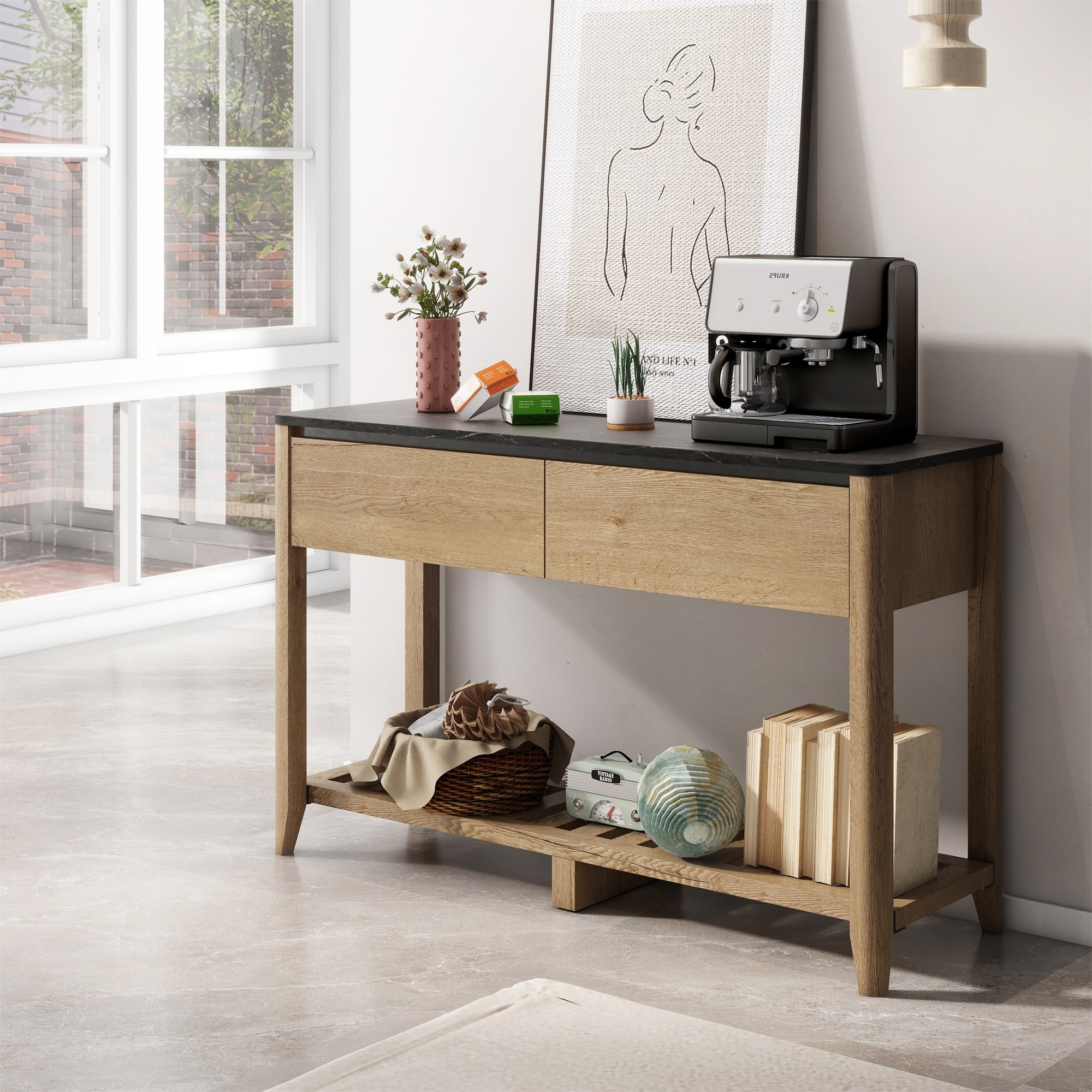 YYAo Modern Farmhouse Double Drawers Console Table for Living Room or ...