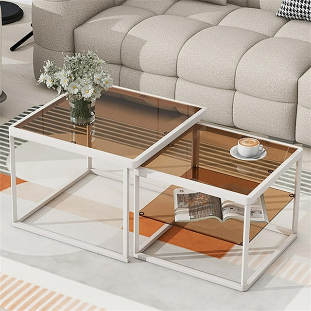 YYAo Modern Nested Coffee Table Set, Adjustable End Side Nesting Tables ...