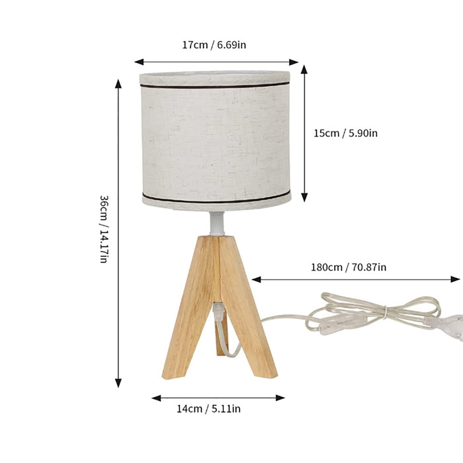 YYAo Modern Tripod Table Lamp, 17.5" Bedside Lamp with Natural Wood ...