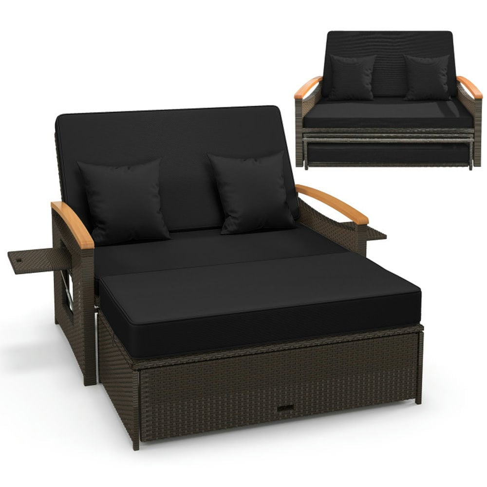 YYAo Outdoor Daybed, Sunbed,Outdoor Wicker Daybed with Folding Panels ...