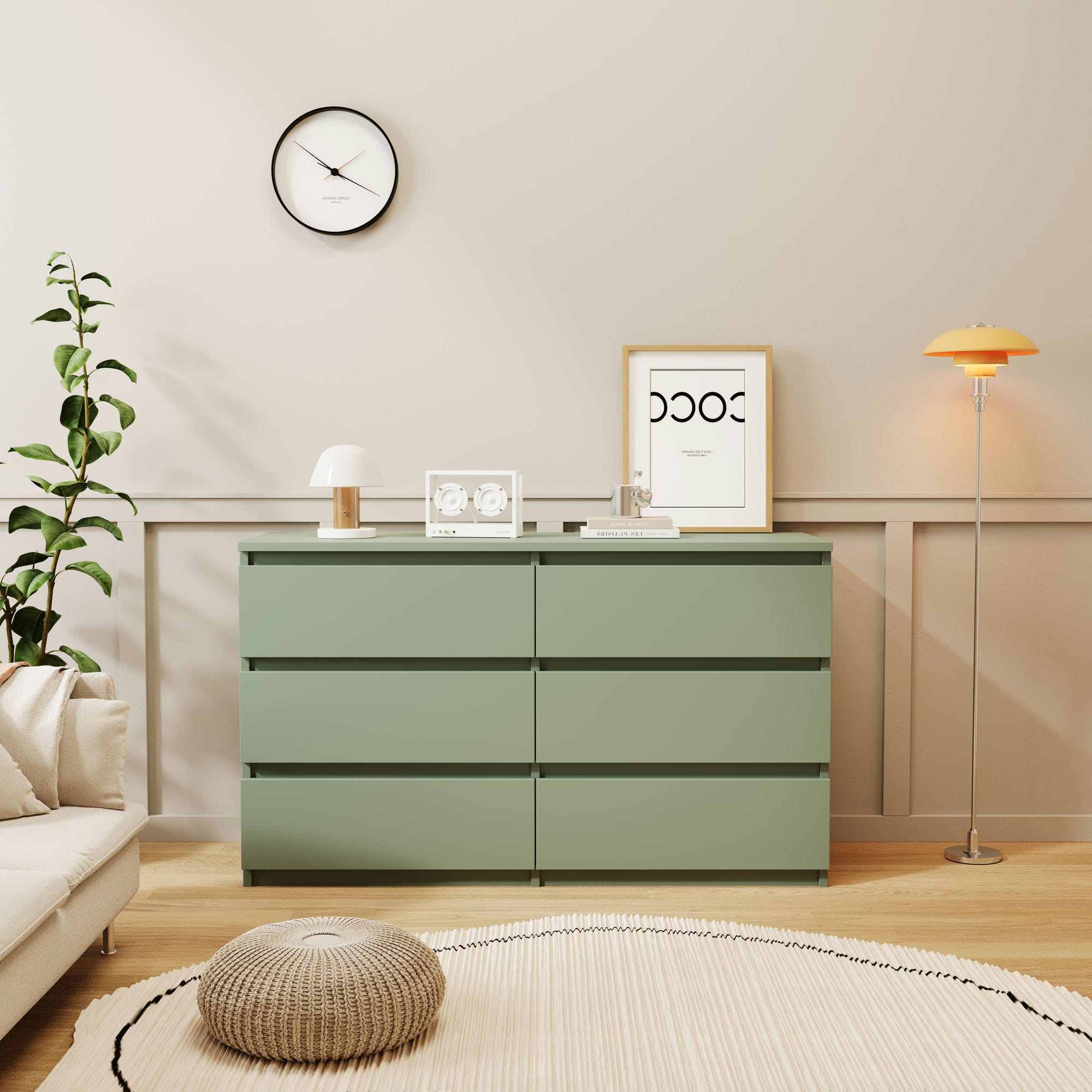 YYAo Particle Board 6 Drawer Dresser, Large Modern Chest of 6 Drawers ...