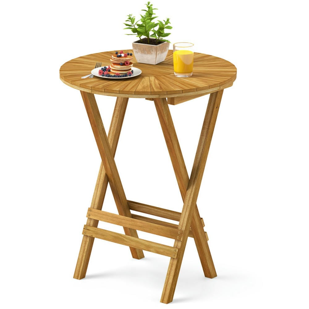 YYAo Patio Center Tables,Patio Folding Side Table Teak Wood Round End ...
