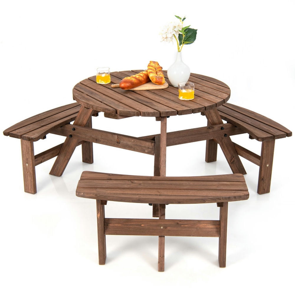 YYAo Portable Picnic Tables,6 Person Wooden Picnic Table Set with Bench ...