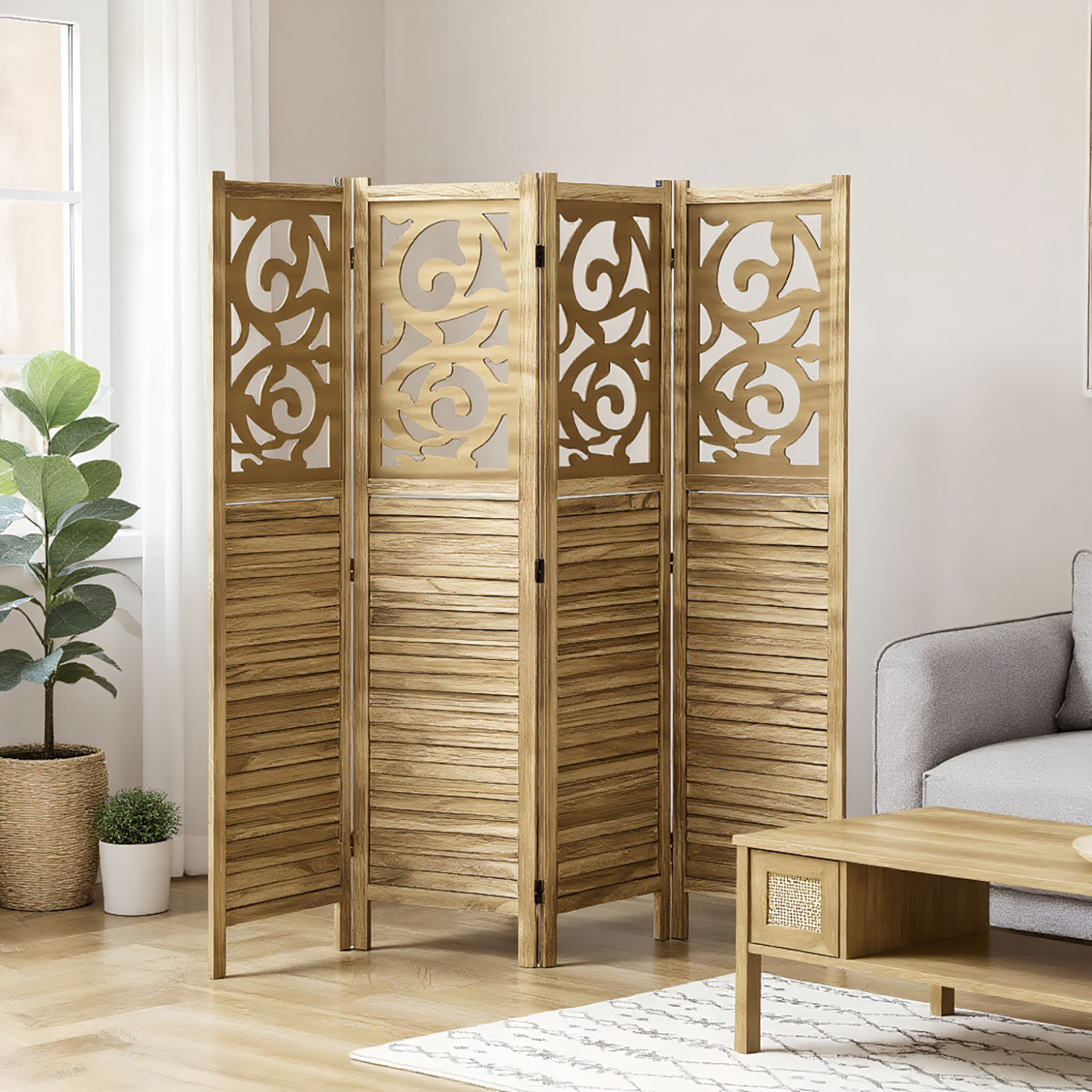 YYAo Privacy Screens, Privacy Fence Panels,Wooden Room Divider, 4 Panel ...