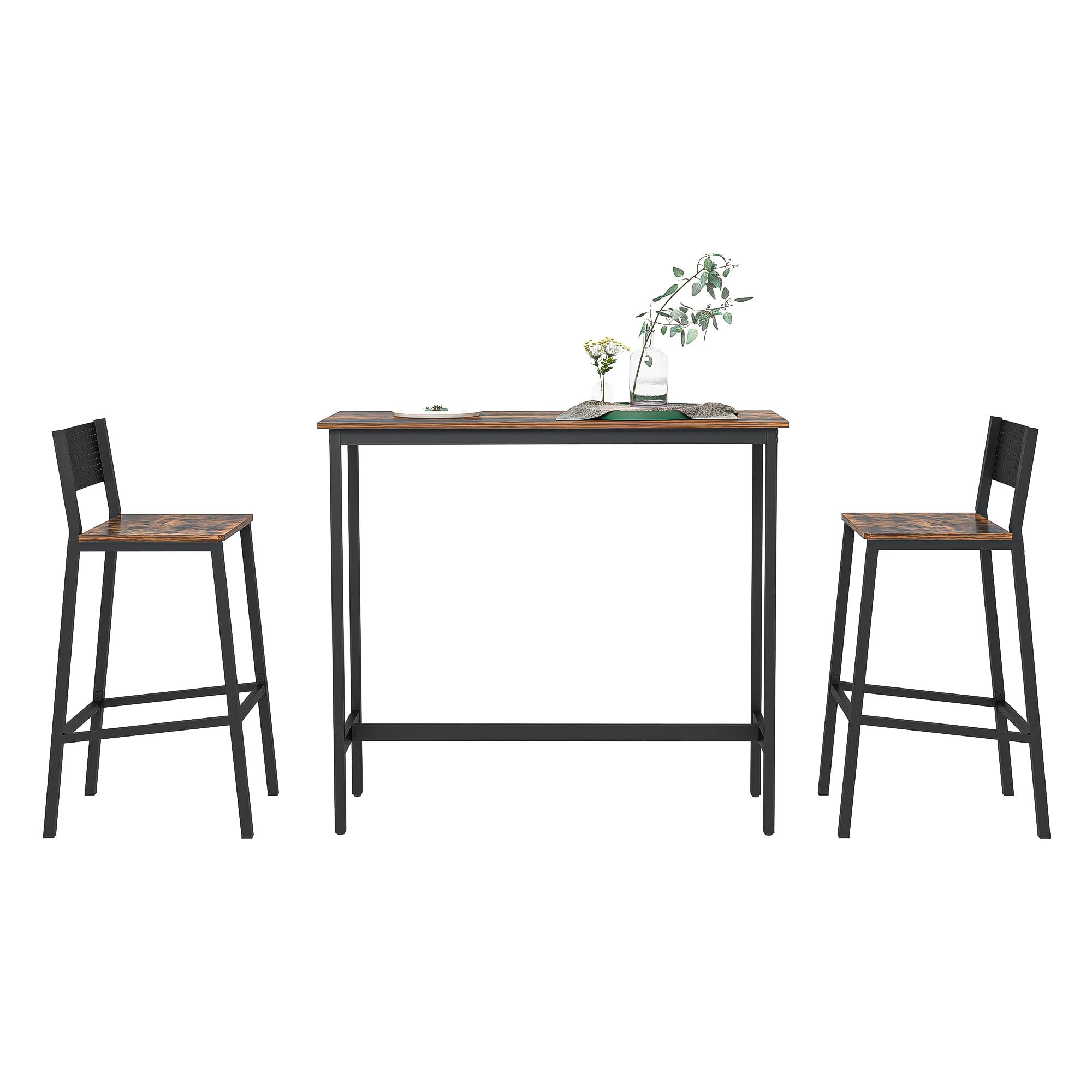 YYAo Small Industrial Kitchen Table and 2 Chairs, 3 Piece Dining Table ...