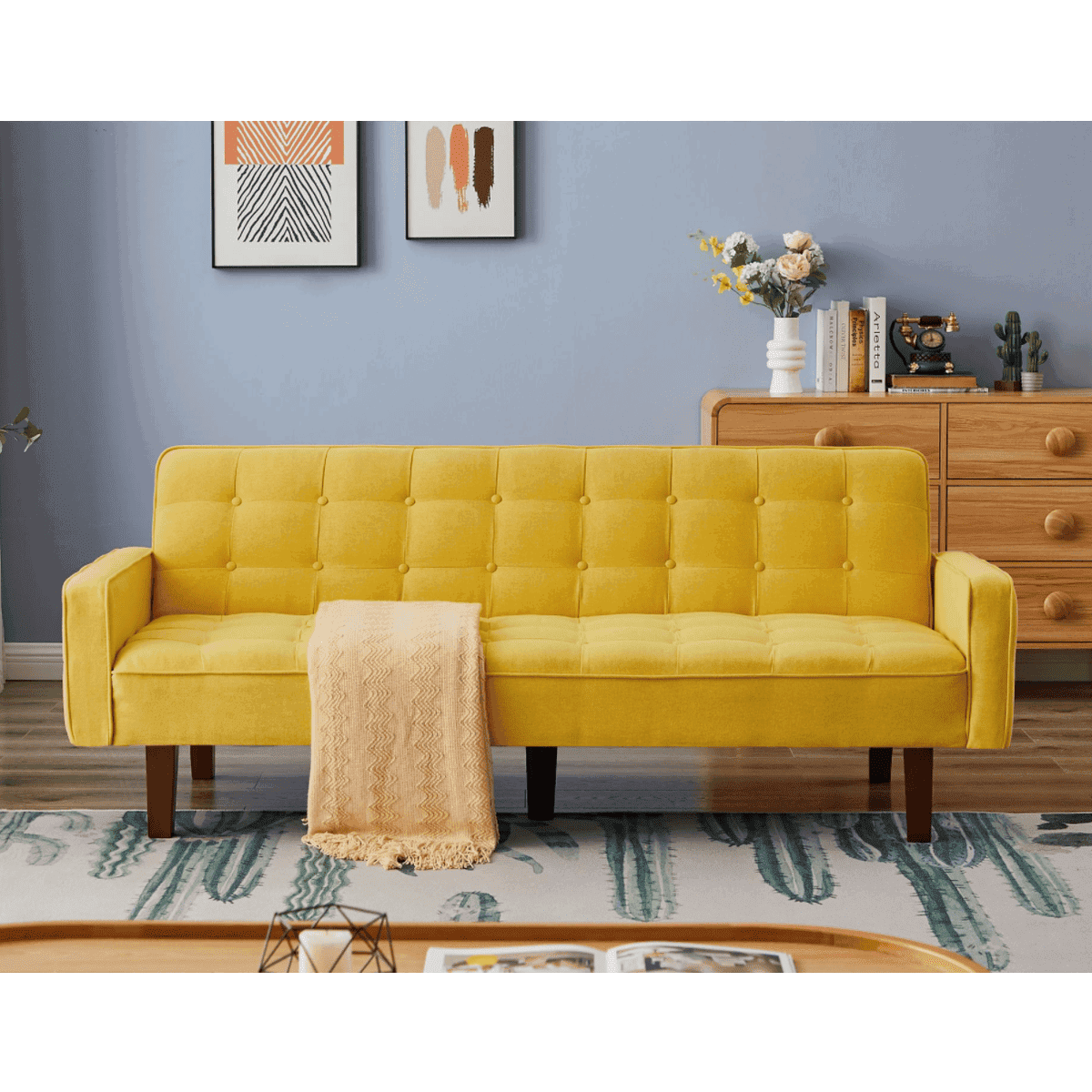 YYAo Sofa, Couch for Living Room, Yellow, Linen Futon Sofa Bed 73.62 ...