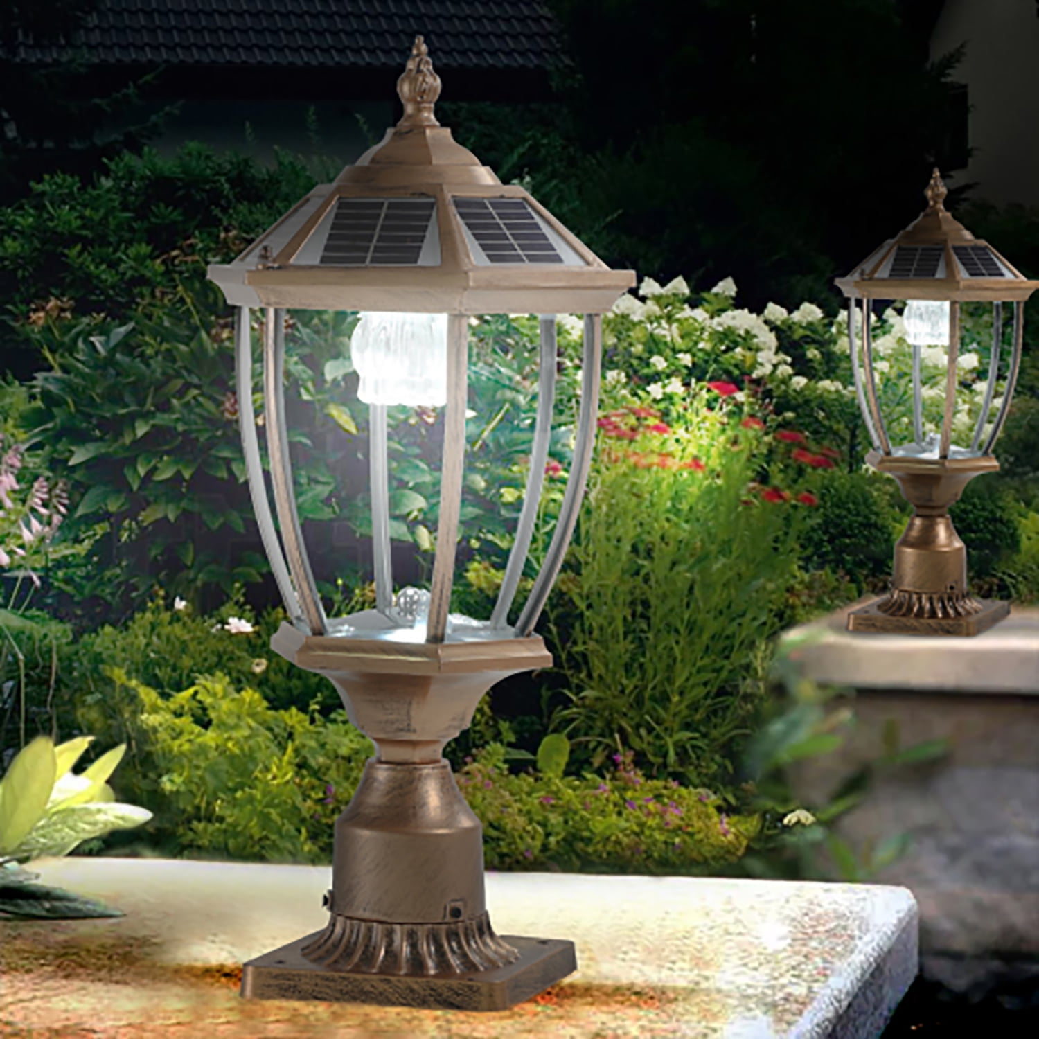 YYAo Solar Powered Vintage Street Lights Outdoor, Solar Column ...