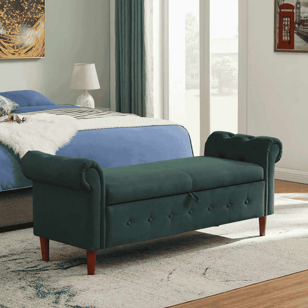 YYAo Storage Bench, Bedroom Bed Bench Ottoman,Olive Green ...