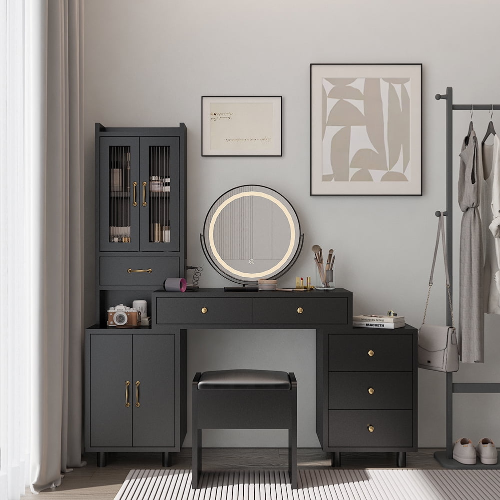 YYAo Vanity Desk Set, Makeup Vanities Dressing Table with Stool, Modern ...