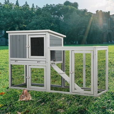 Pefilos Large Deluxe Wooden Chicken Coop & Rabbit Hutch, Indoor/Outdoor Bunny Cage with Run, No ...
