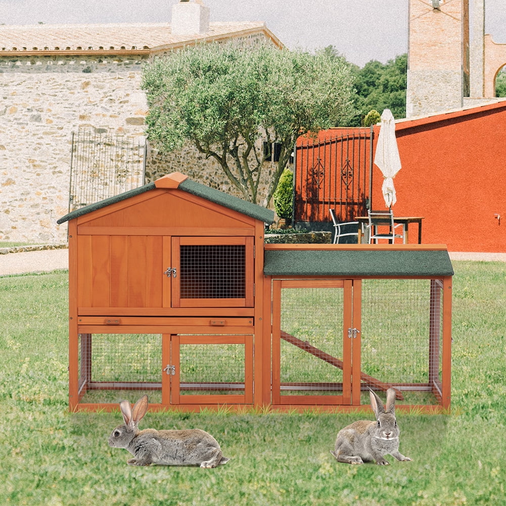 YYAo Wooden Rabbit Hutch Chicken Coop with 1 Removable Tray and 3 ...
