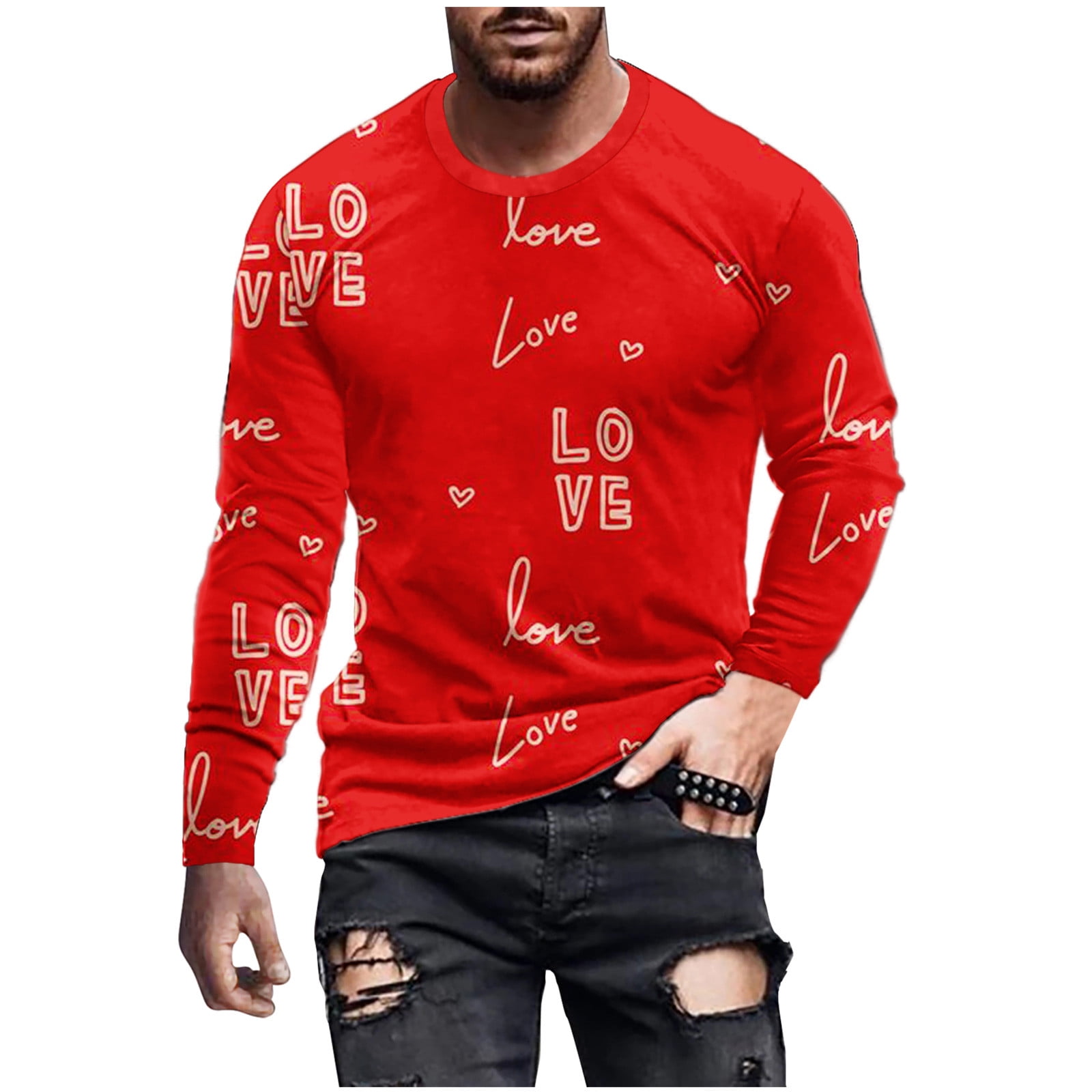 YYDGH 3D Shirt for Men Heart Graphic Print Long Sleeve Cool Funny ...