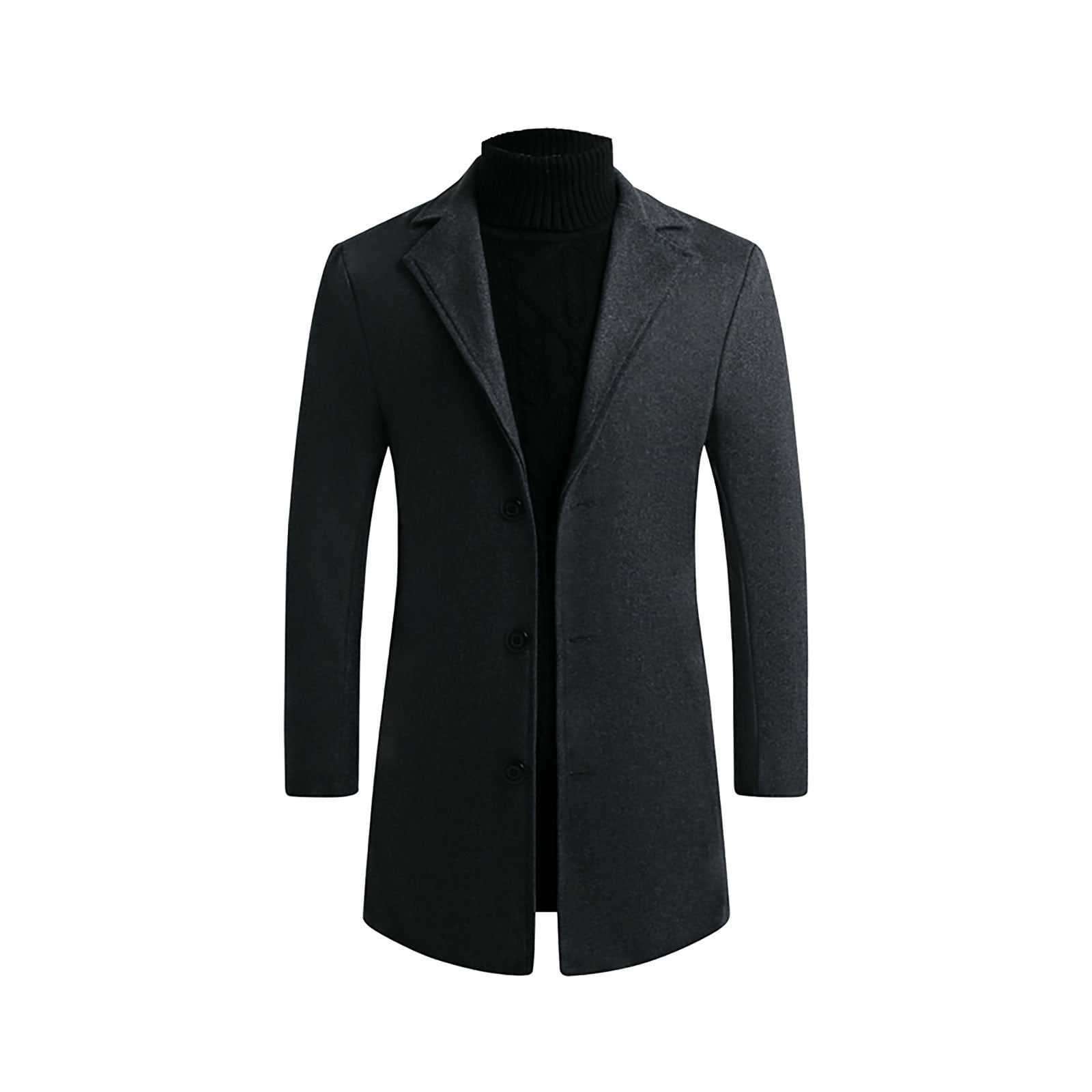 YYDGH Mens Single Breasted Plus Size Trench Coat Winter Wool Blend Pea ...