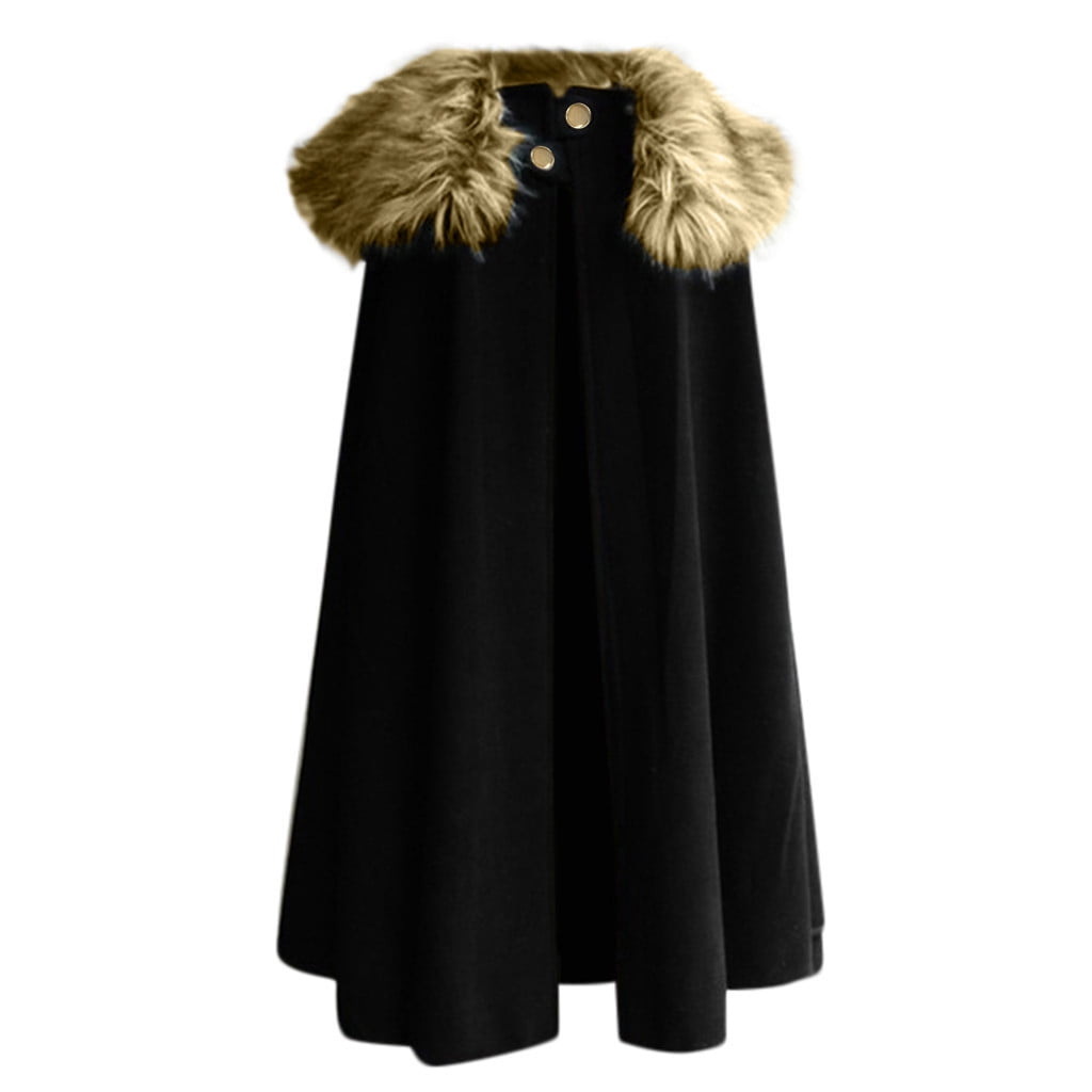 YYDGH Men's Gothic Cloak Coat, Wool Faux Fur Collar, Warm Winter Cape ...