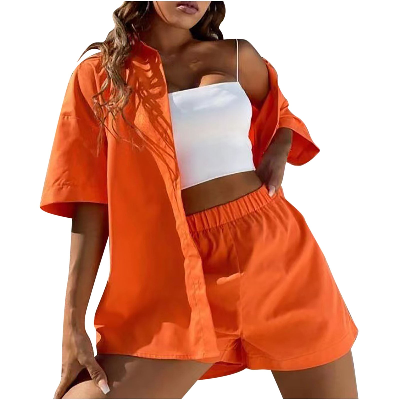 YYDGH Cotton Linen Short Sets for Women 2 Piece Outfits Short Sleeve ...