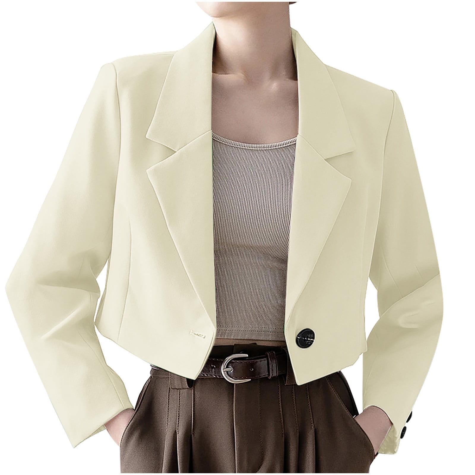 YYDGH Cropped Blazers for Women Business Casual Open Front Long Sleeve ...