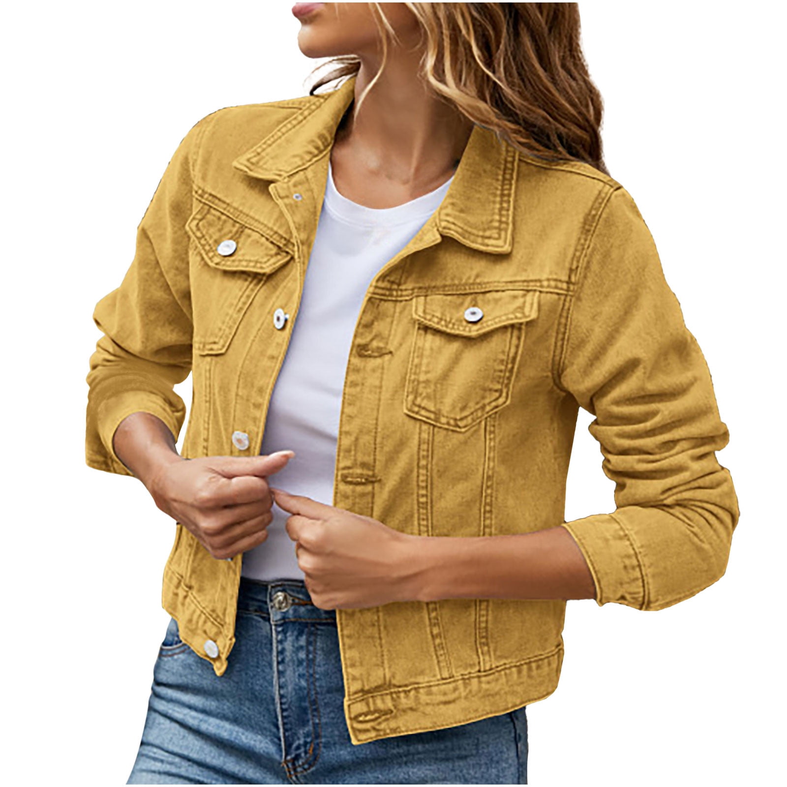 YYDGH Denim Jacket for Women Distressed Jean Jackets Button Up Vintage ...