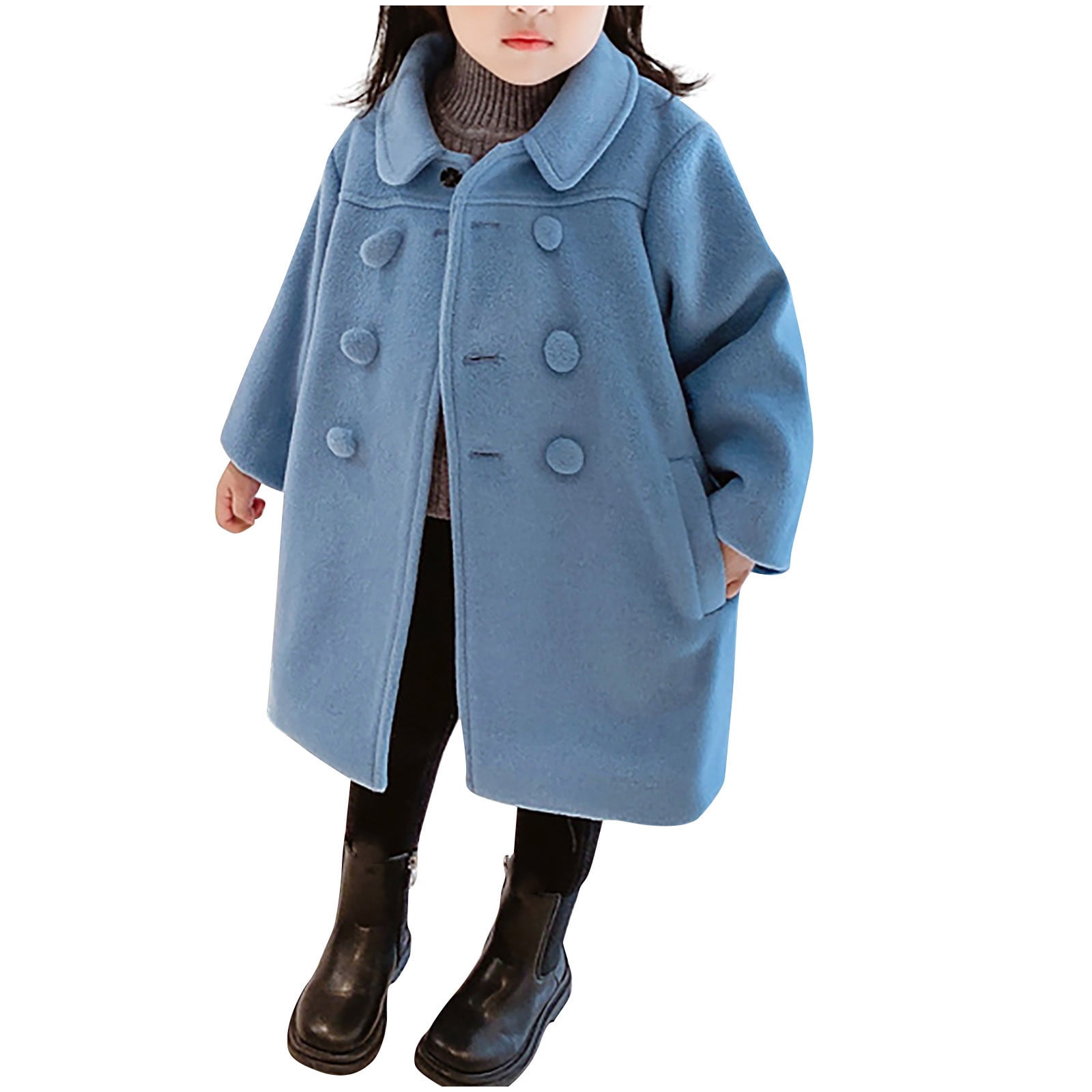 YYDGH Girls Dress Coat Kids Winter Warm Jacket Long Sleeve Button ...