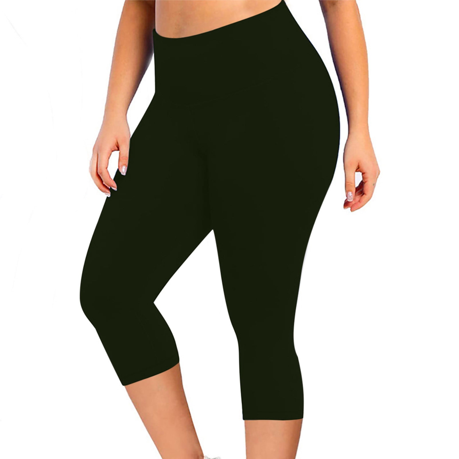 YYDGH High Waisted Yoga Capri Leggings No Front Seam Compression Yoga ...