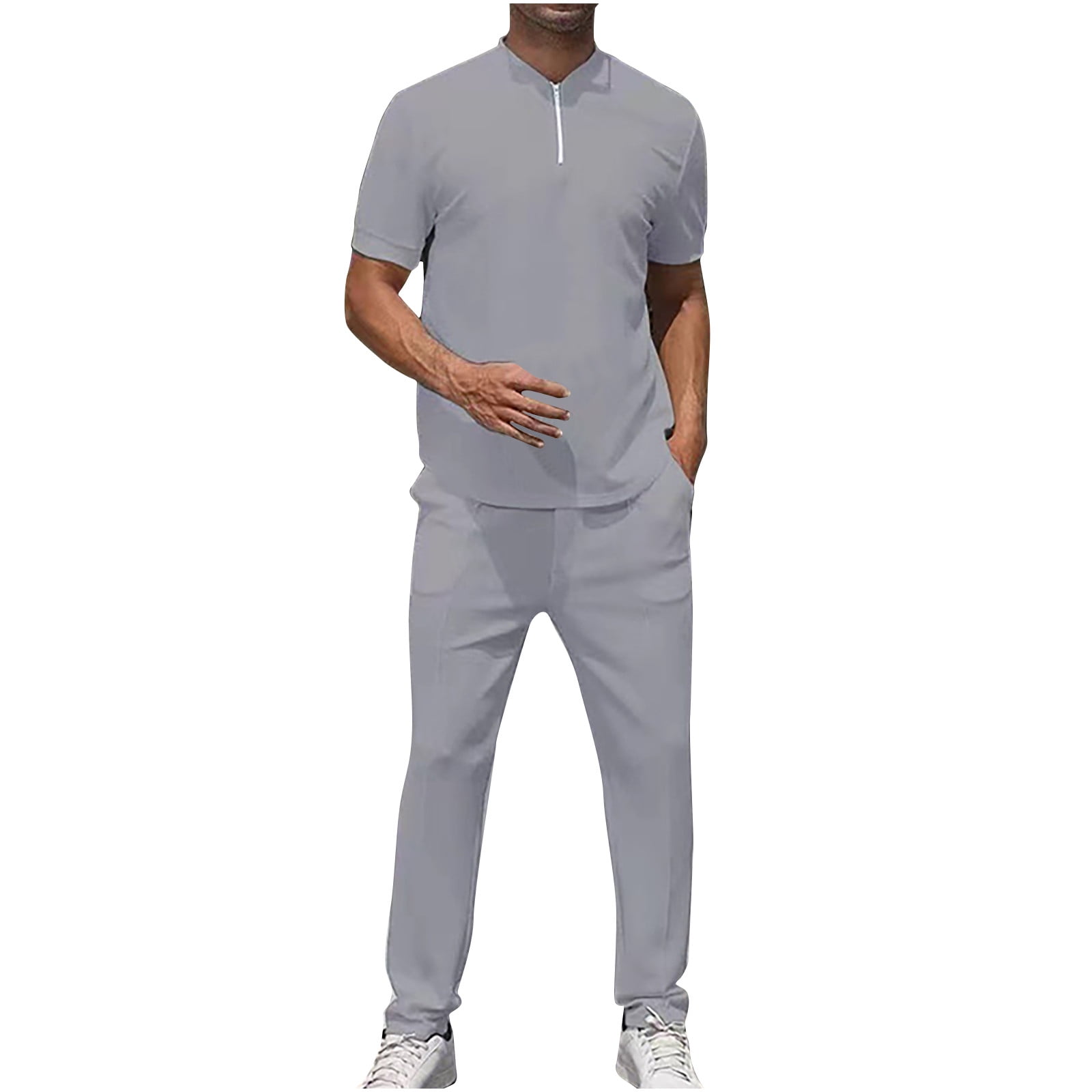 YYDGH Men's 2 Piece Sets Solid Color Casual Short Sleeve Polo T Shirt ...