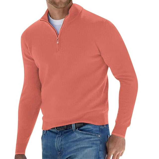 YYDGH Men's Basic Zipped Sweater, Men's Long-Sleeve Quarter-Zip Fleece ...