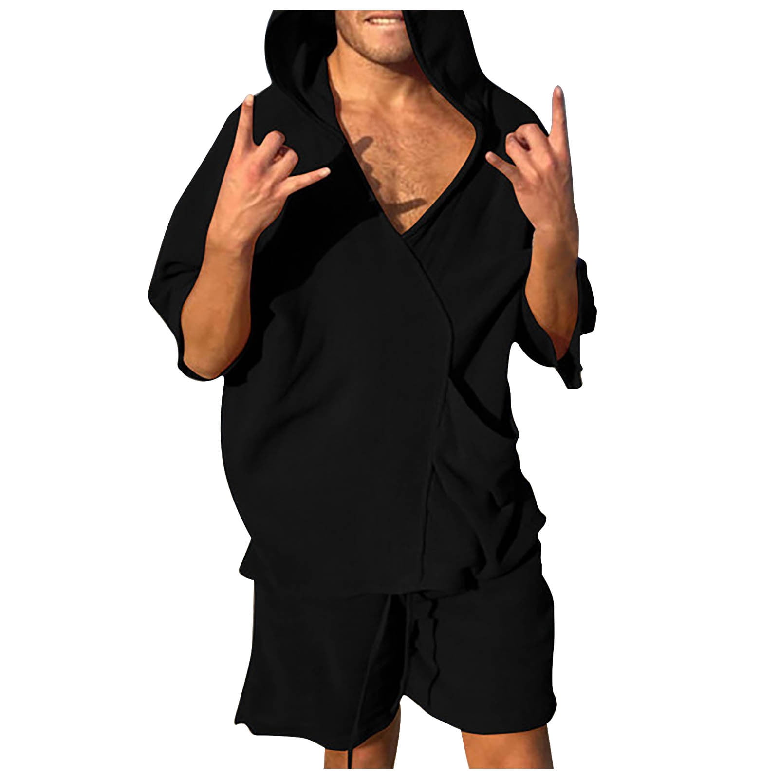 YYDGH Men's Cotton Linen Short Sets 2 Piece Outfits Tracksuits Set ...