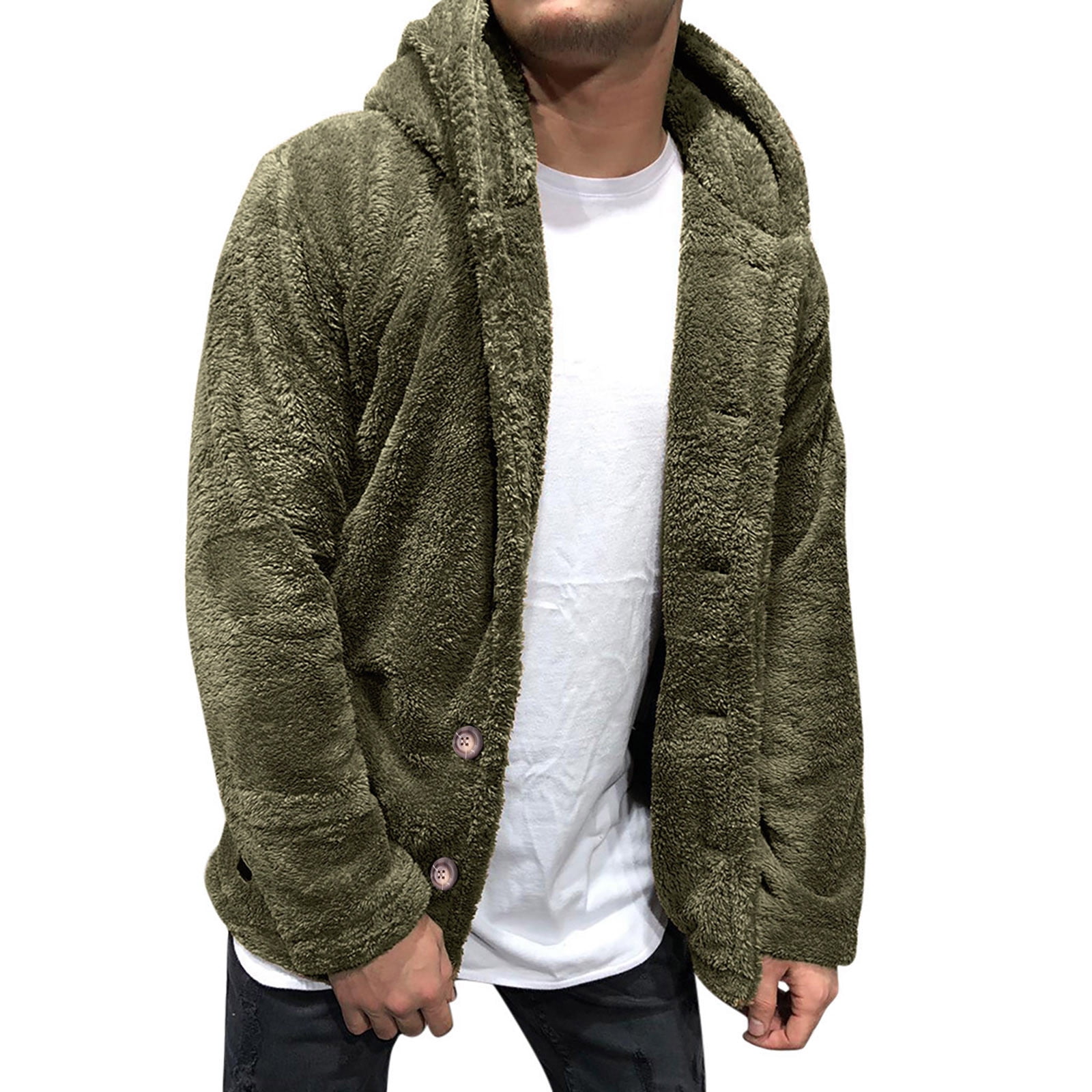 YYDGH Men's Jacket Men Fleece Open Front Hoodie Cardigan Button Down ...