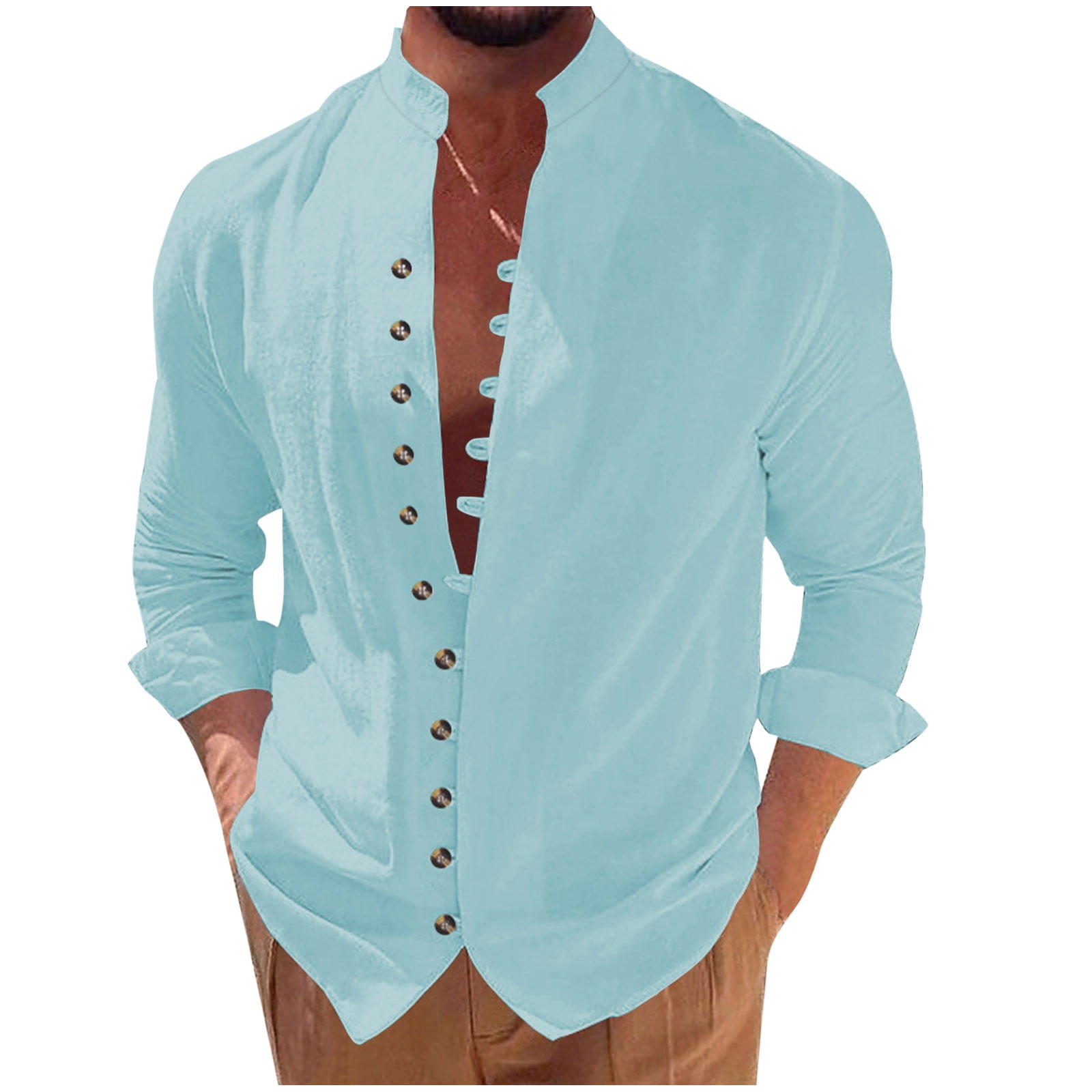 YYDGH Men's Long Sleeve Cotton Shirt Button up Loose Fit Vintage Shirts ...