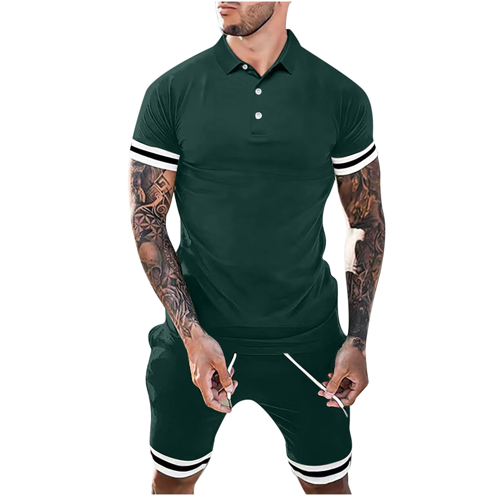 YYDGH Men's Shirts Sets Long Sleeve Zip up Polo Shirt and Stright Leg ...