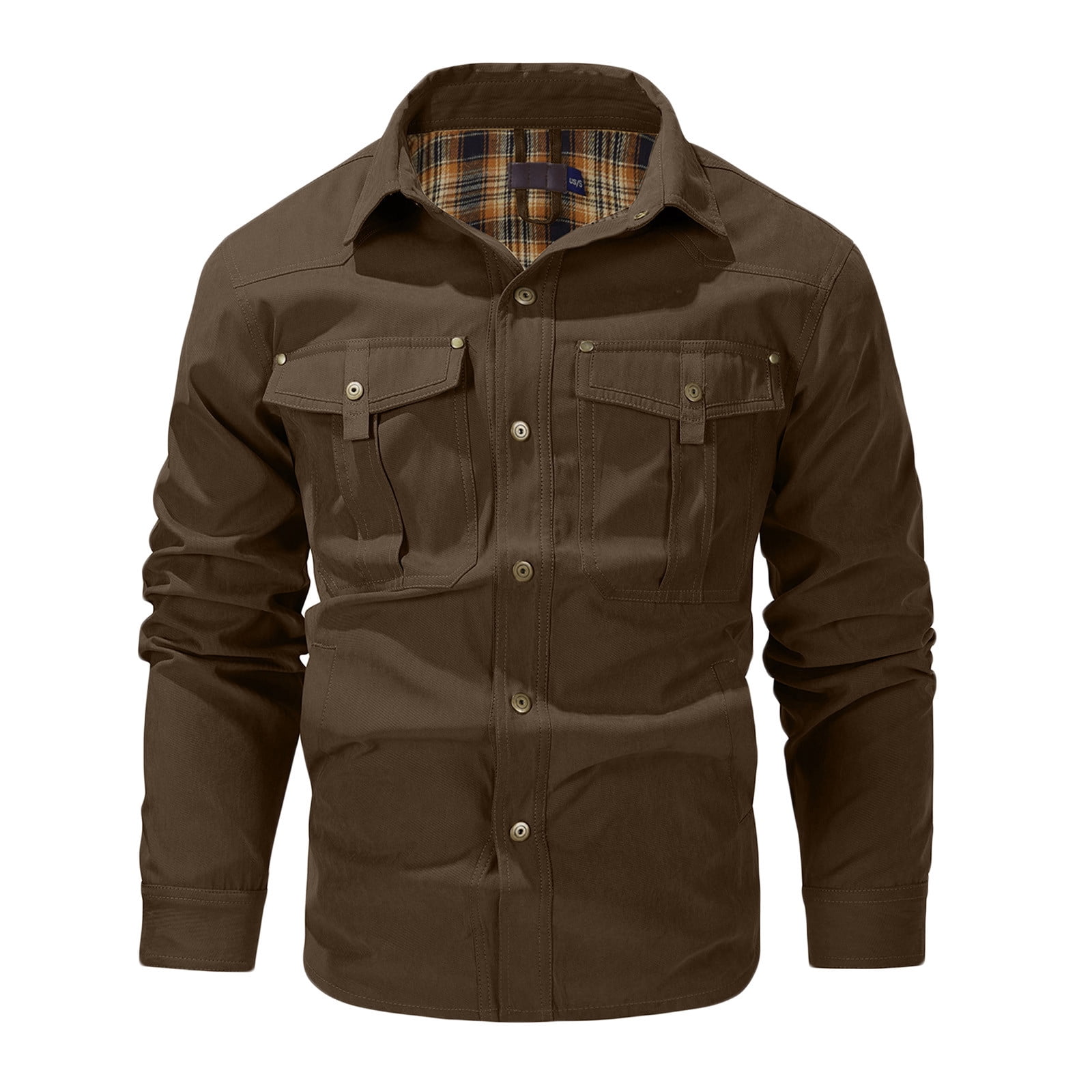 YYDGH Mens Flannel Lined Shirt Jacket Vintage Snap Button Western ...