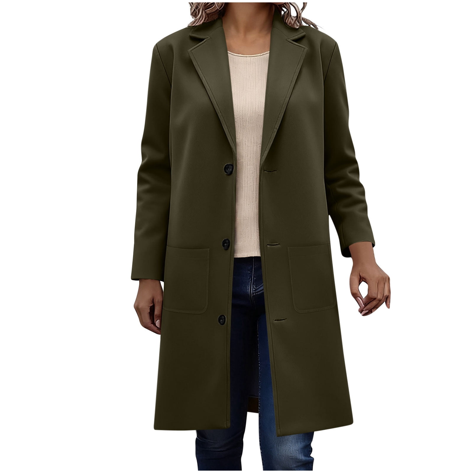 YYDGH Trench Coat Womens Trendy Single Breasted Wool Blend Coats Casual ...