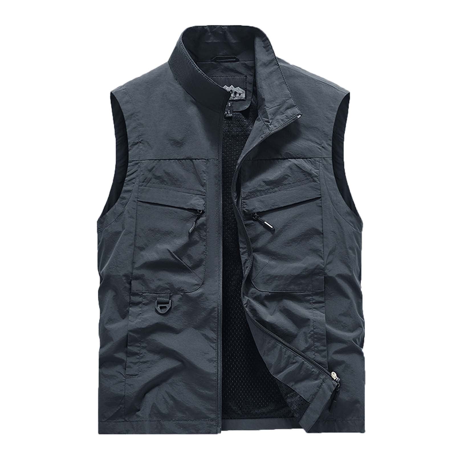 YYDGH Utility Work Vests for Mens Outdoor Sleeveless Solid Color ...