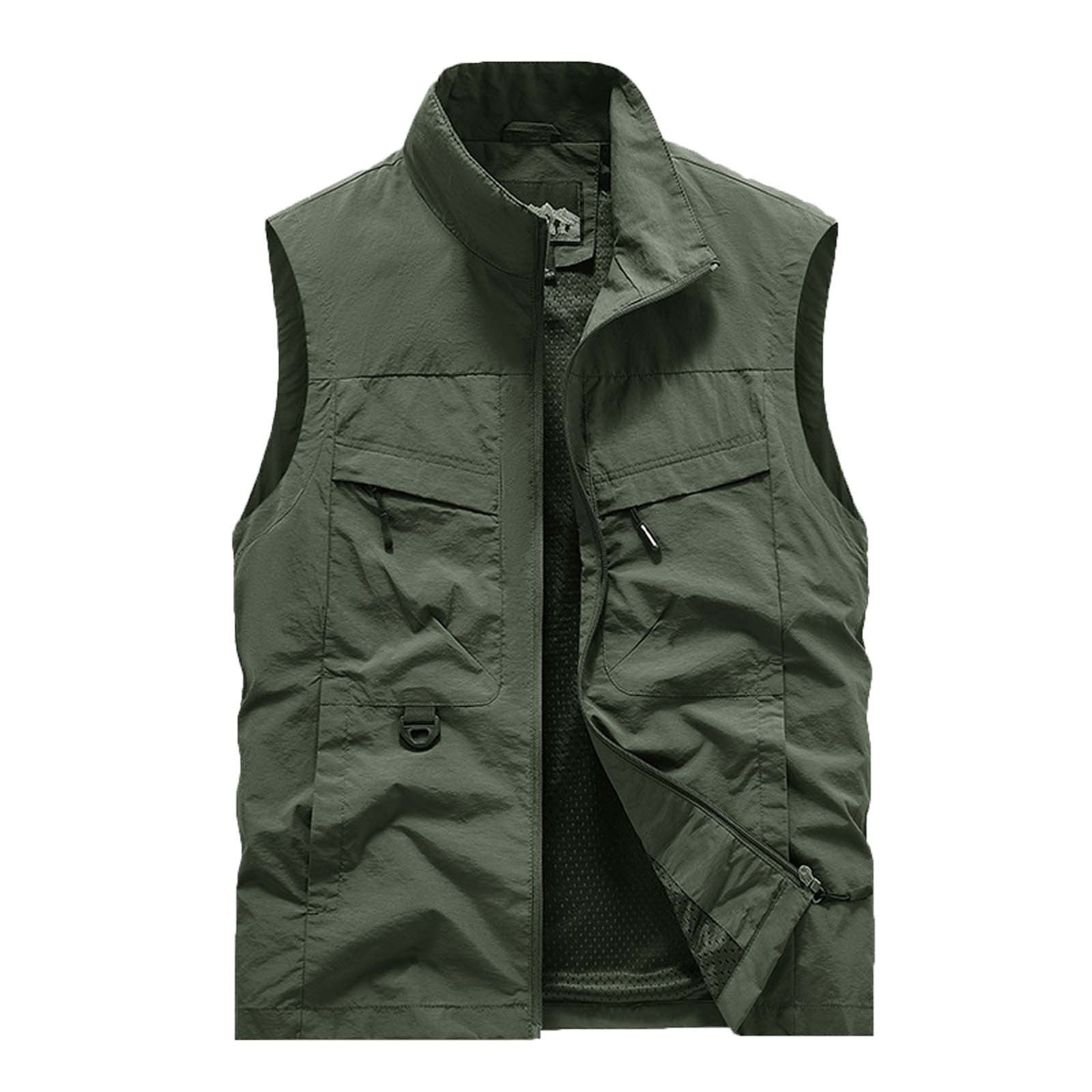 YYDGH Utility Work Vests for Mens Outdoor Sleeveless Solid Color ...