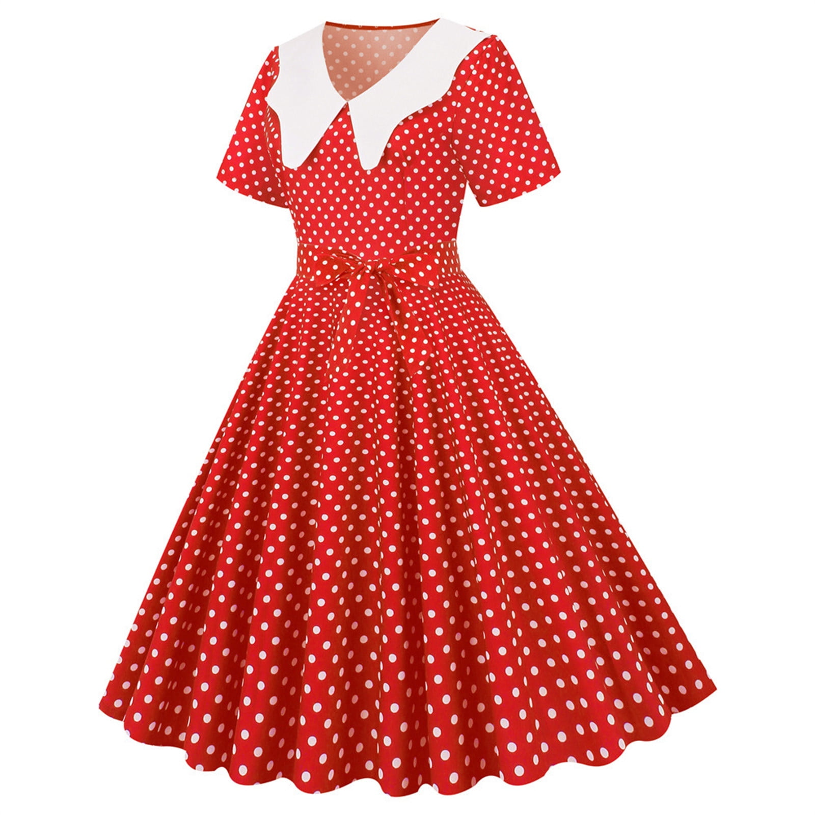 YYDGH Women 1950s Vintage Dress Contrast Peter Collar Polka Dot ...