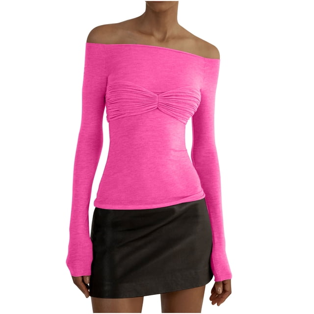 YYDGH Women Off Shoulder Ruched Sheer Mesh Sexy Tshirt Top Long Sleeve ...