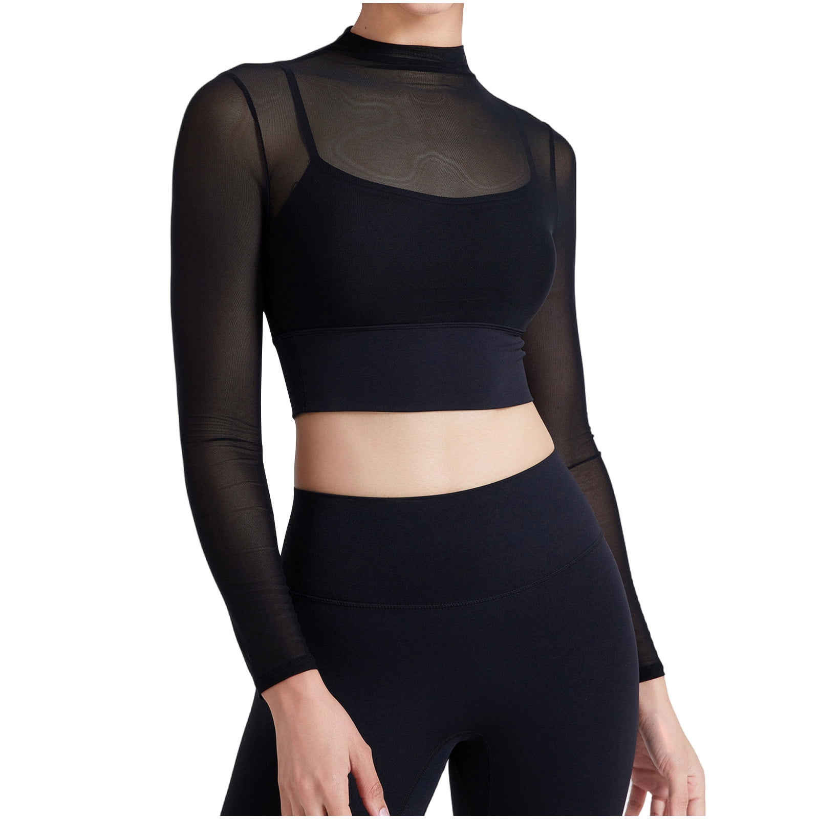 YYDGH Women Workout Crop Top Seamless Shirt Athletic Long Sleeve Mock ...