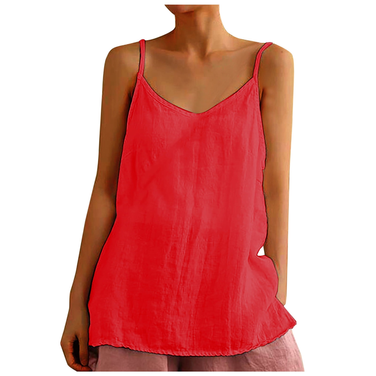 YYDGH Women's Boho Linen V Neck Camisole Shirts Spaghetti Straps Tank ...