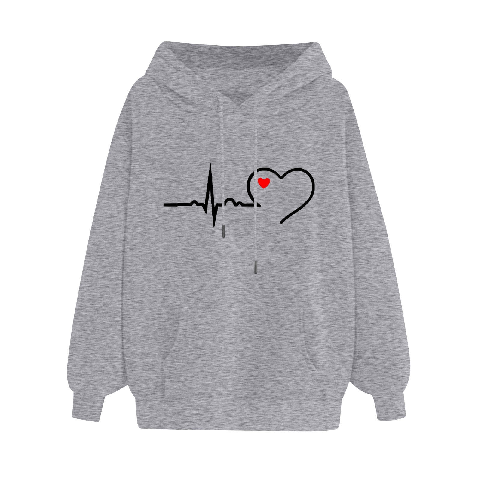 YYDGH Women's Drawstring Hoodie Long Sleeve Heart Print Pullovers ...